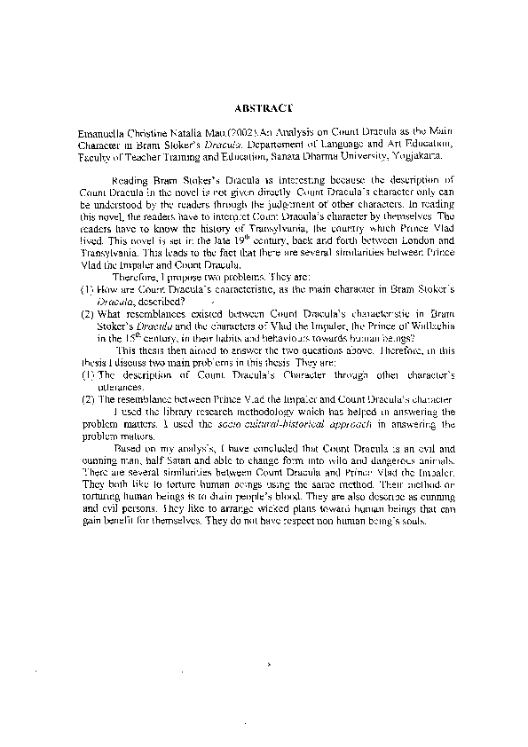 (PDF) An analysis of count dracula as the major character in Bram ...