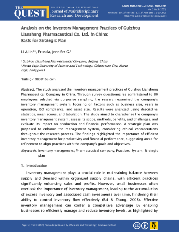 (PDF) Analysis on the Inventory Management Practices of Guizhou ...