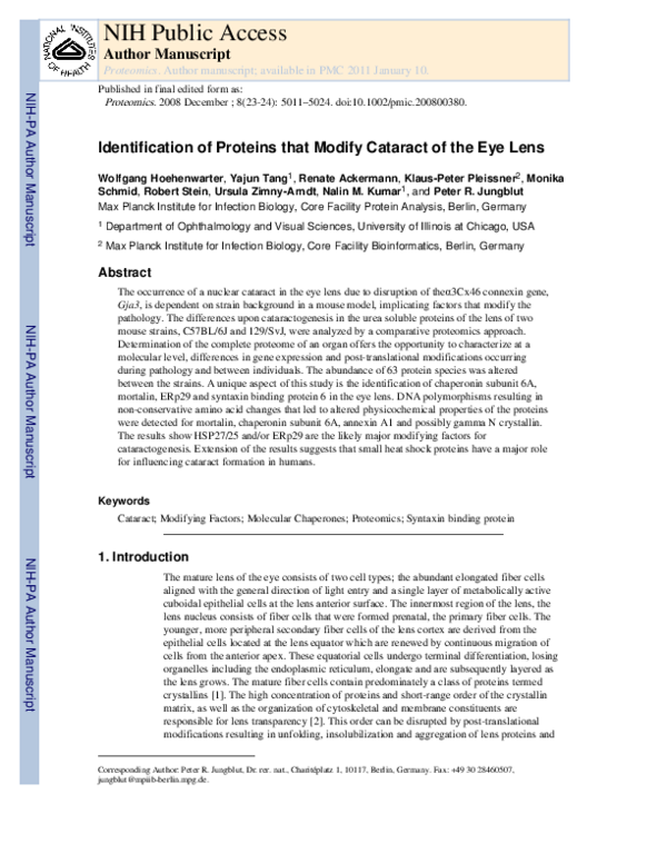 (PDF) Identification of proteins that modify cataract of mouse eye lens ...