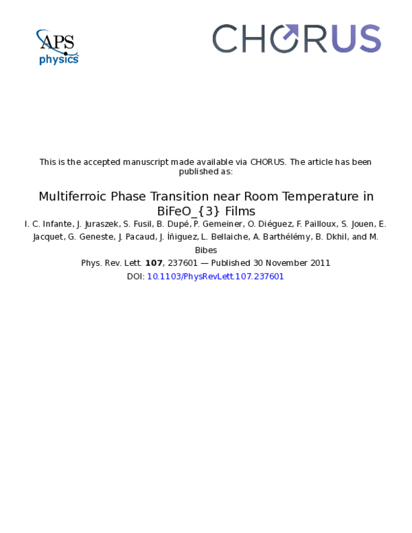 (PDF) Multiferroic Phase Transition near Room Temperature inBiFeO3Films
