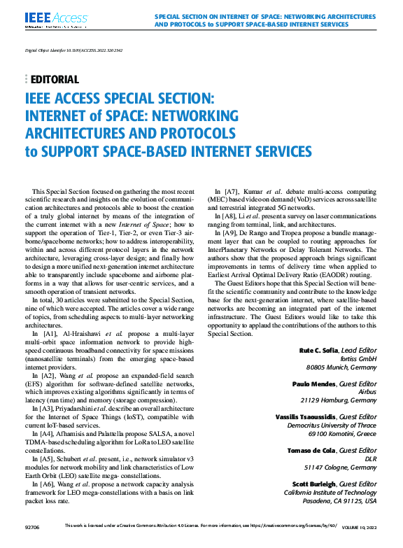 (PDF) IEEE Access Special Section: Internet of Space: Networking Architectures and Protocols to ...