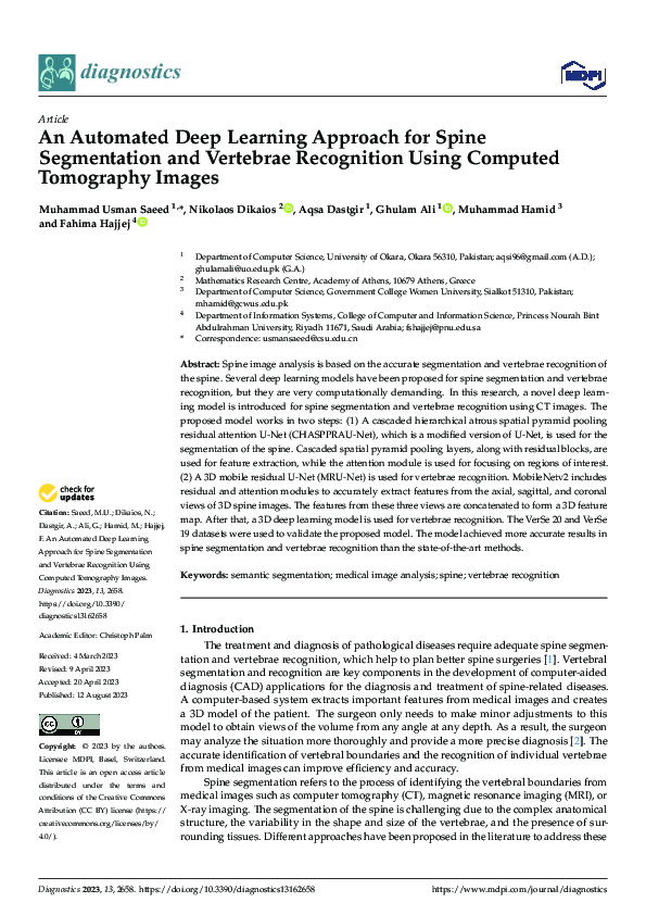 Pdf An Automated Deep Learning Approach For Spine Segmentation And Vertebrae Recognition Using