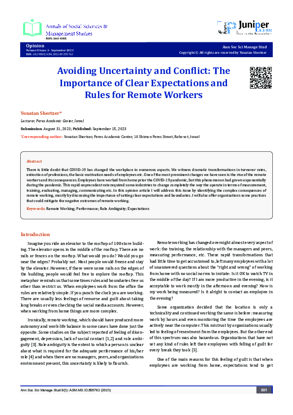 (PDF) Avoiding Uncertainty and Conflict: The Importance of Clear ...