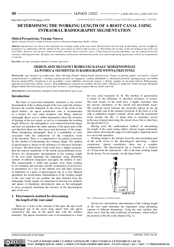Pdf Determining The Working Length Of A Root Canal Using Intraoral Radiography Segmentation