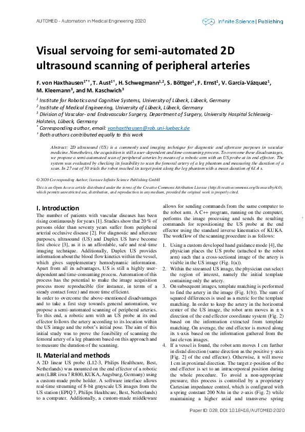 (PDF) Visual servoing for semi-automated 2D ultrasound scanning of peripheral arteries