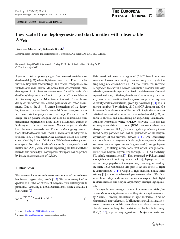 (PDF) Low scale Dirac leptogenesis and dark matter with observable ...