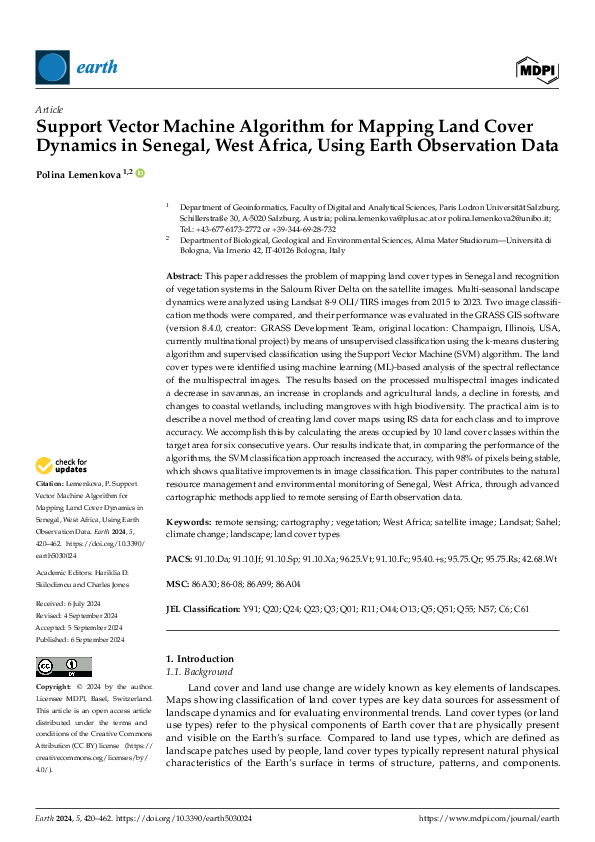 (PDF) Support Vector Machine Algorithm for Mapping Land Cover Dynamics in Senegal, West Africa ...