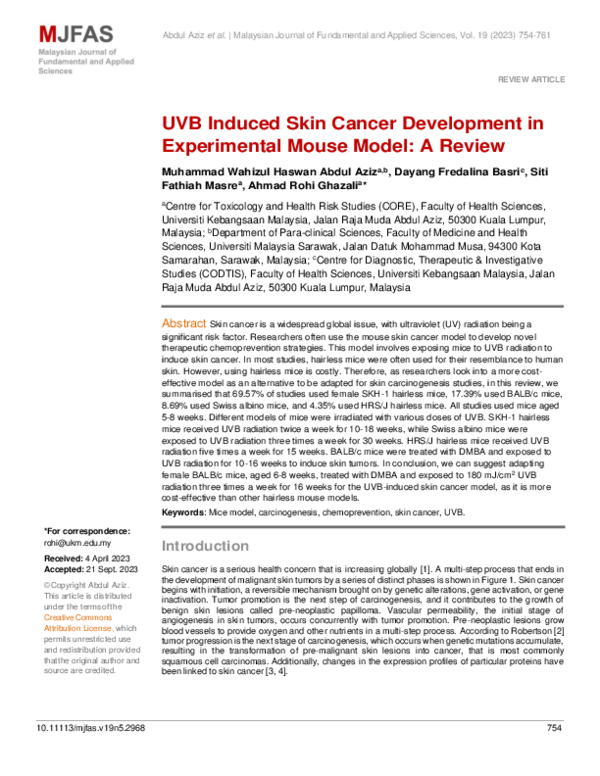 (PDF) UVB Induced Skin Cancer Development in Experimental Mouse Model ...