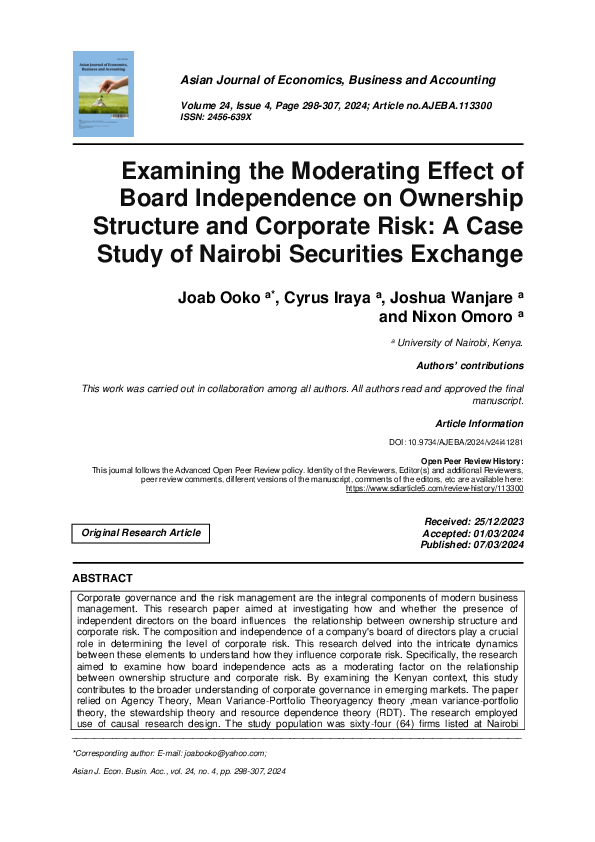 (PDF) Examining the Moderating Effect of Board Independence on Ownership Structure and Corporate ...