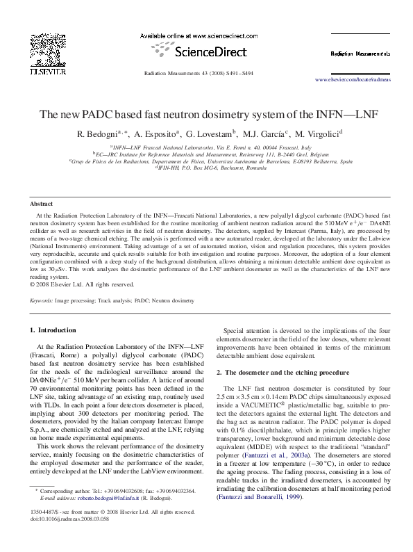 (PDF) The new PADC based fast neutron dosimetry system of the INFN—LNF