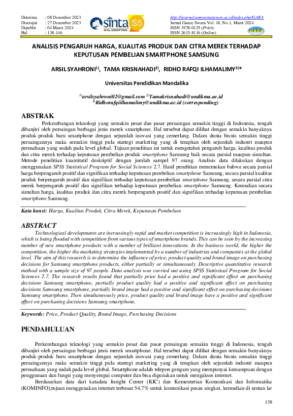 (PDF) Analisis Pengaruh Harga, Kualitas Produk Dan Citra Merek Terhadap Keputusan Pembelian ...