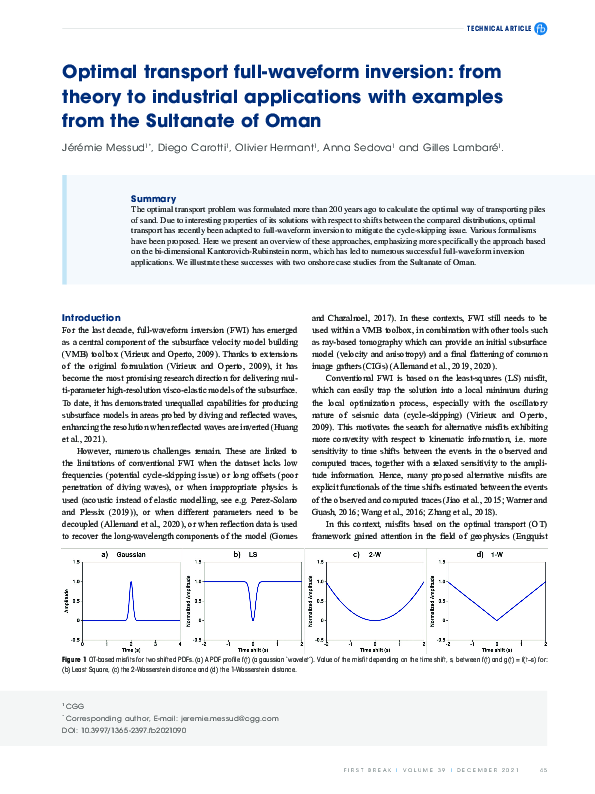 (PDF) Optimal transport full-waveform inversion: from theory to industrial applications with ...