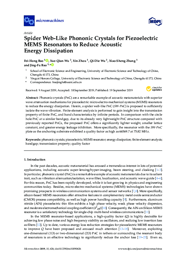 (PDF) Spider Web-Like Phononic Crystals for Piezoelectric Mems ...