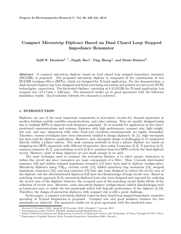 (PDF) Compact Microstrip Diplexer Based on Dual Closed Loop Stepped ...