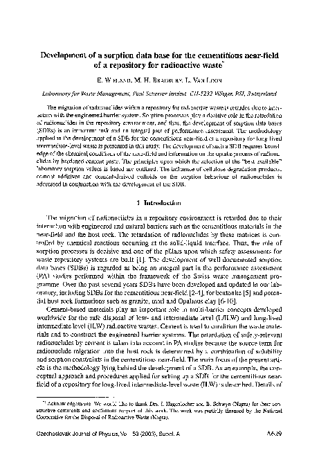 (PDF) Development of a sorption data base for the cementitious near ...