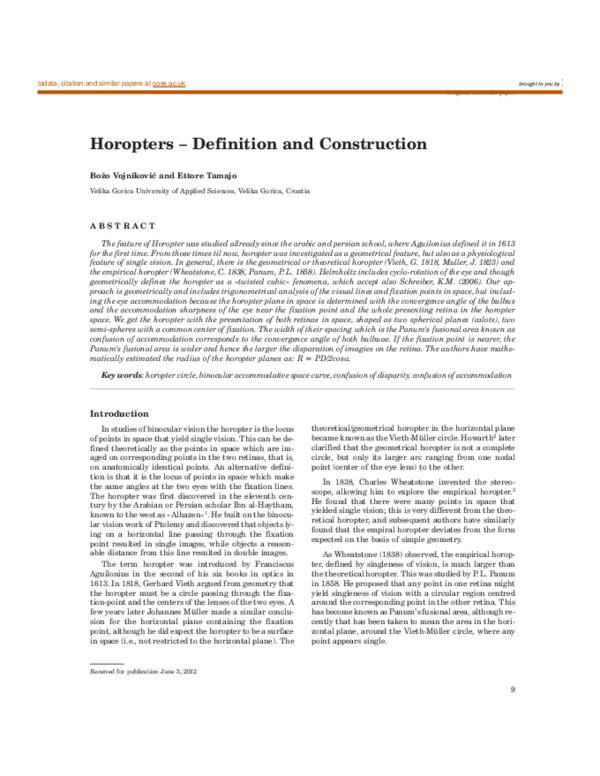 (PDF) Horopters--definition and construction