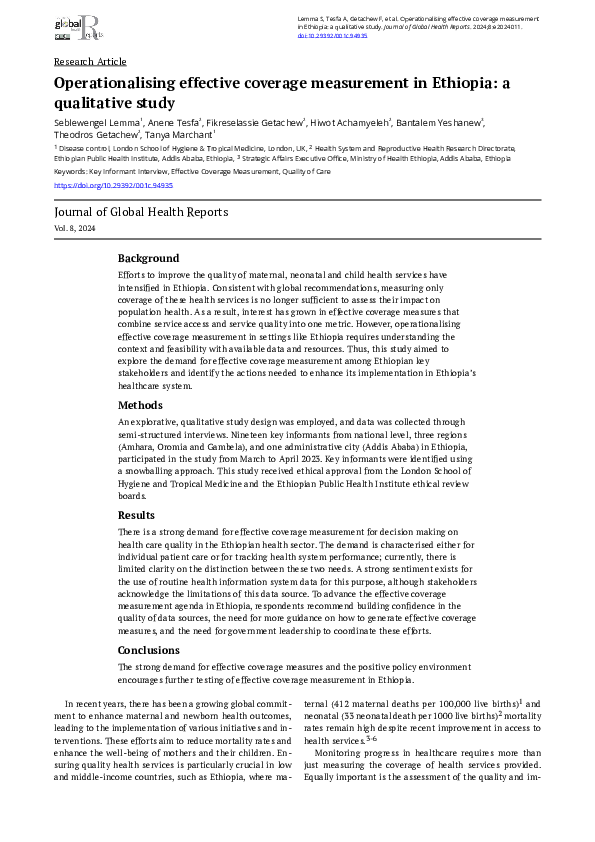 (PDF) Operationalising effective coverage measurement in Ethiopia: a ...