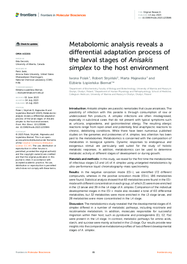 (PDF) Metabolomic analysis reveals a differential adaptation process of the larval stages of ...