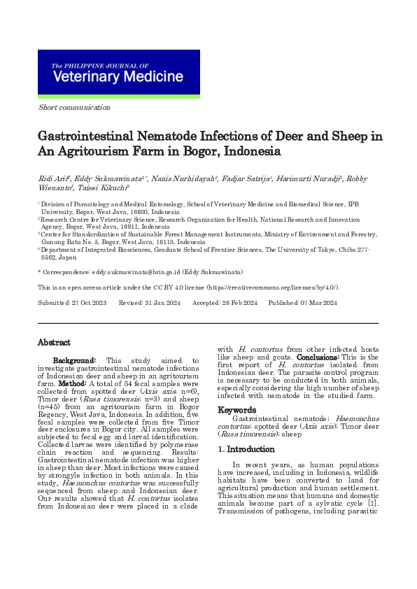 (PDF) Gastrointestinal Nematode Infections of Deer and Sheep in An ...