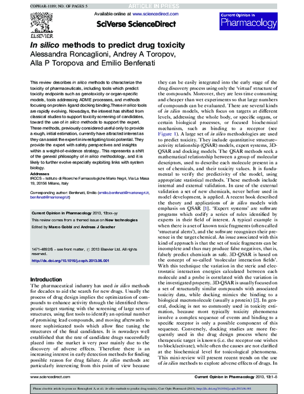 (PDF) In silico methods to predict drug toxicity