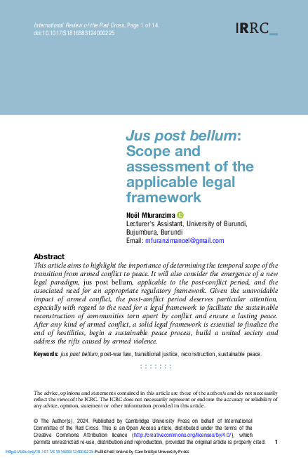 (PDF) Jus post bellum : Scope and assessment of the applicable legal ...