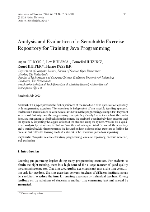 (PDF) Analysis and Evaluation of a Searchable Exercise Repository for Training Java Programming