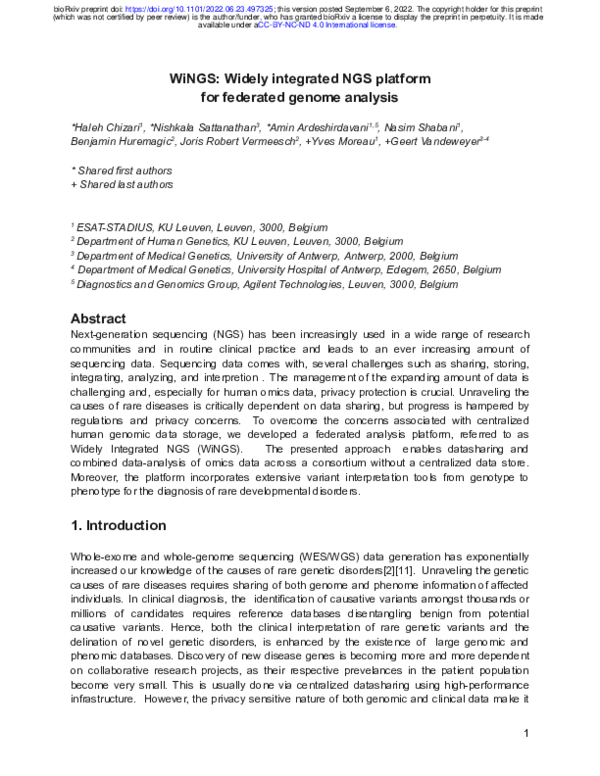 (PDF) WiNGS: Widely integrated NGS platform for federated genome analysis