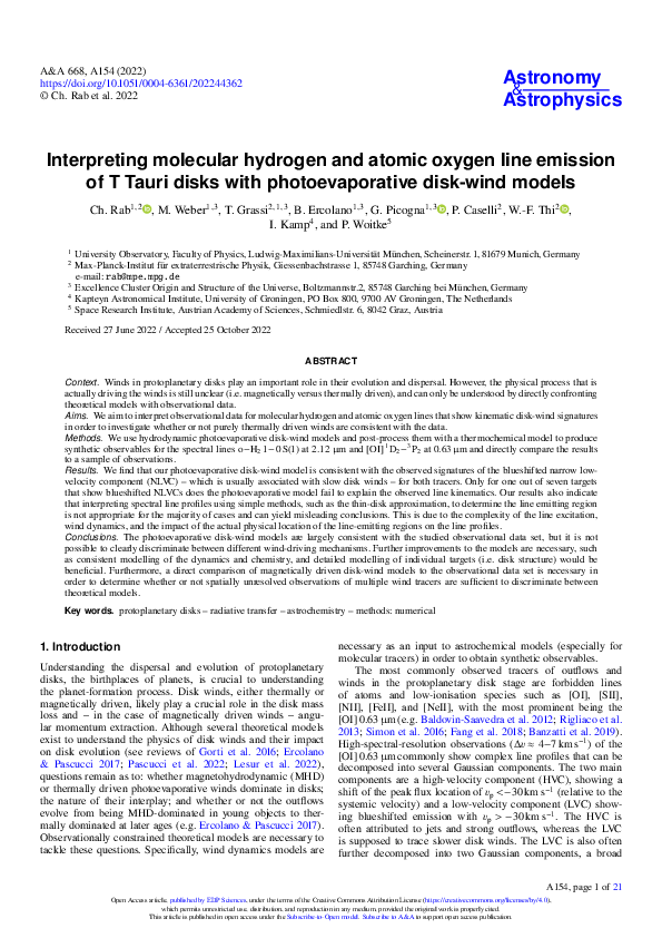 (PDF) Interpreting molecular hydrogen and atomic oxygen line emission ...