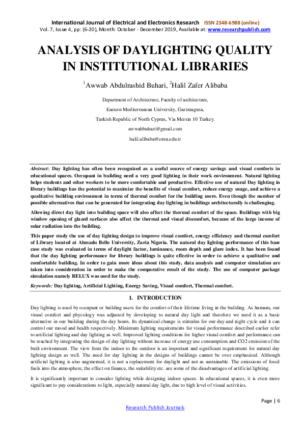 (PDF) Analysis of Daylighting Quality in Institutional Libraries
