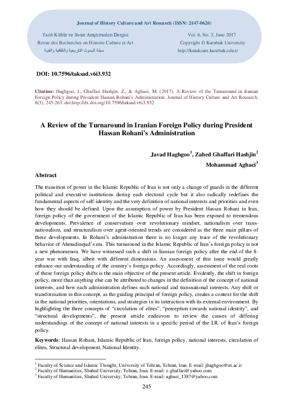 (PDF) A Review of the Turnaround in Iranian Foreign Policy during ...