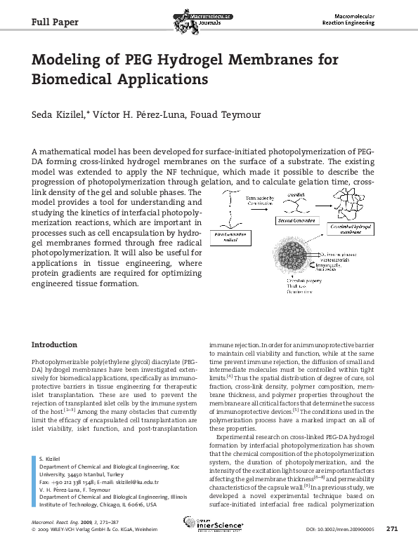 (PDF) Modeling of PEG Hydrogel Membranes for Biomedical Applications