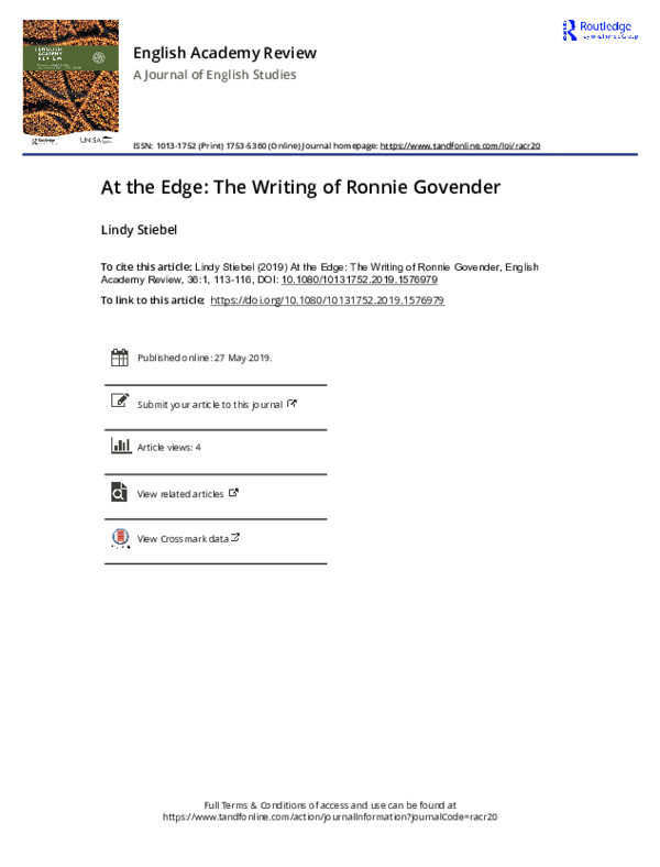 (PDF) At the Edge: The Writing of Ronnie Govender