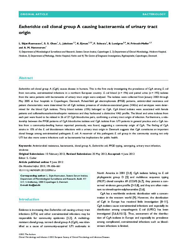 (PDF) Escherichia coli clonal group A causing bacteraemia of urinary ...
