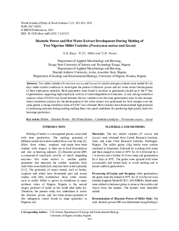 (PDF) Diastatic Power and Hot Water Extract Development During Malting ...