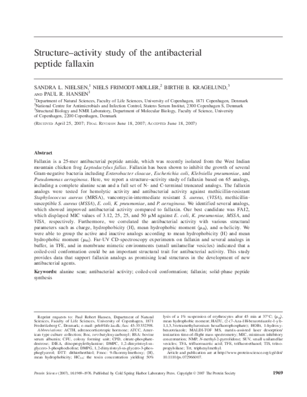 (PDF) Structure–activity study of the antibacterial peptide fallaxin