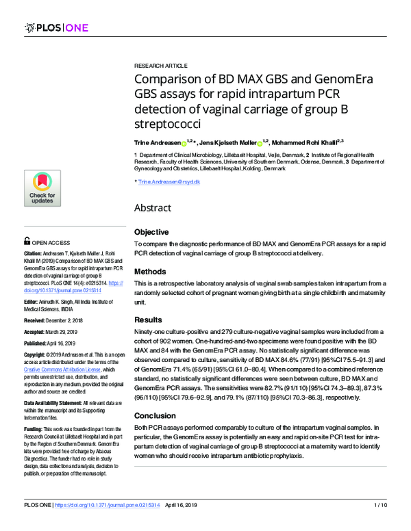 (PDF) Comparison of BD MAX GBS and GenomEra GBS assays for rapid ...