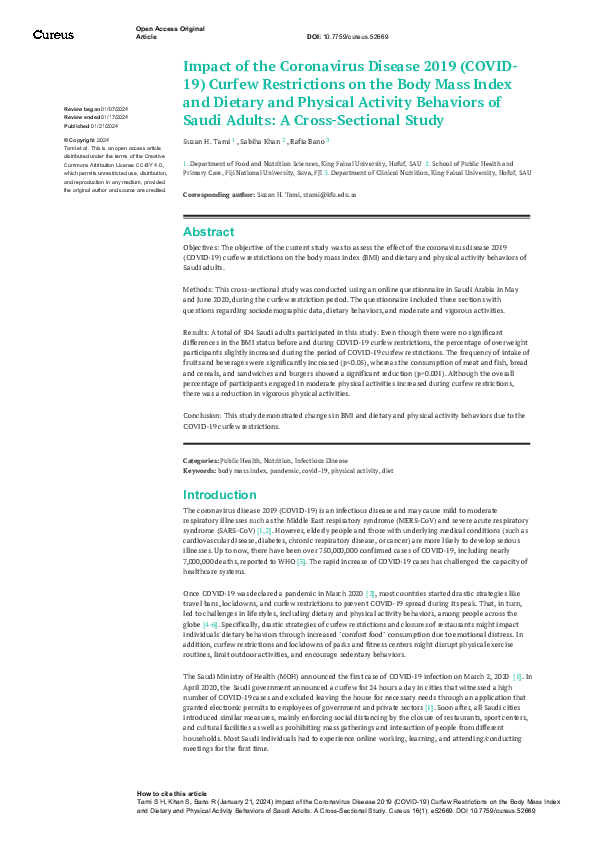 (PDF) Impact of the Coronavirus Disease 2019 (COVID-19) Curfew ...