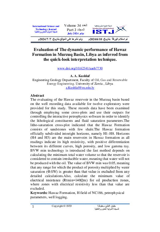 (PDF) Evaluation of The dynamic performance of Hawaz Formation in ...