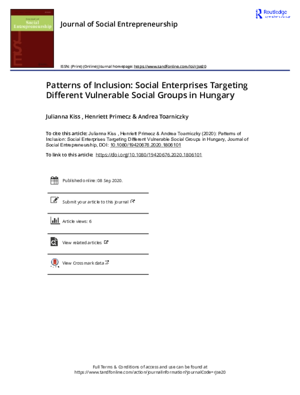 (PDF) Patterns of Inclusion: Social Enterprises Targeting Different ...