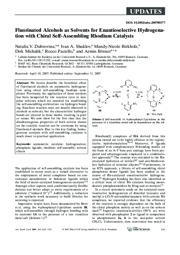 (PDF) Fluorinated Alcohols as Solvents for Enantioselective ...