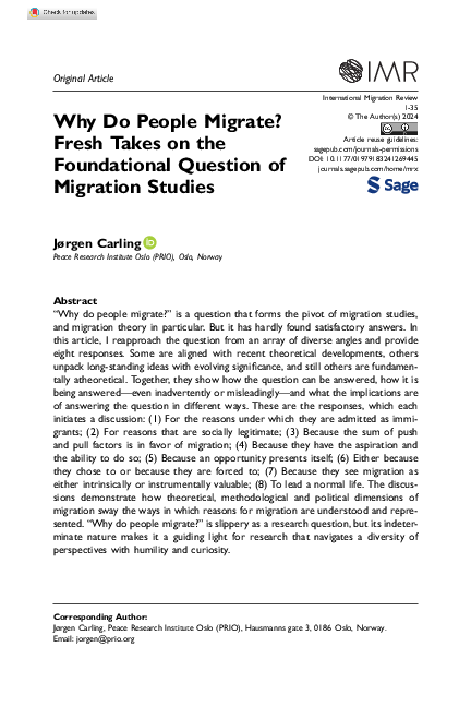 (PDF) Why Do People Migrate? Fresh Takes on the Foundational Question ...
