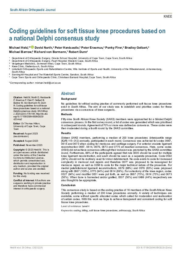 (PDF) Coding guidelines for soft tissue knee procedures based on a national Delphi consensus study