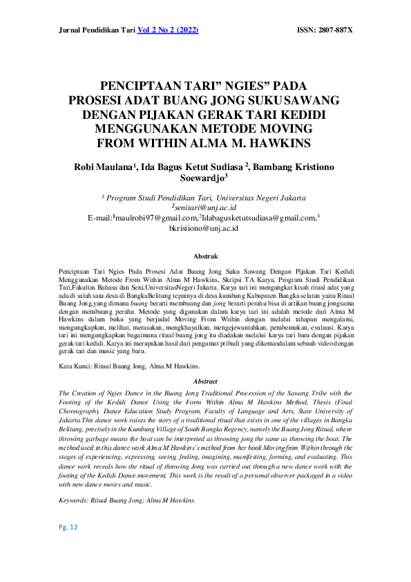 (PDF) Penciptaan Tari "Ngies" pada Prosesi Adat Buang Jong Suku Sawang ...