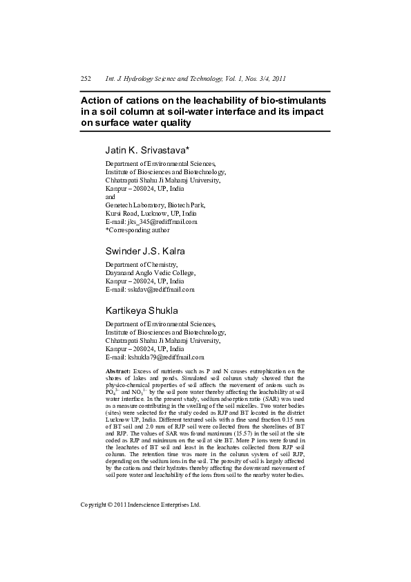 (PDF) Action of cations on the leachability of bio-stimulants in a soil ...