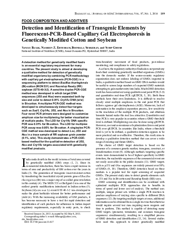 (PDF) Detection and Identification of Transgenic Elements by ...