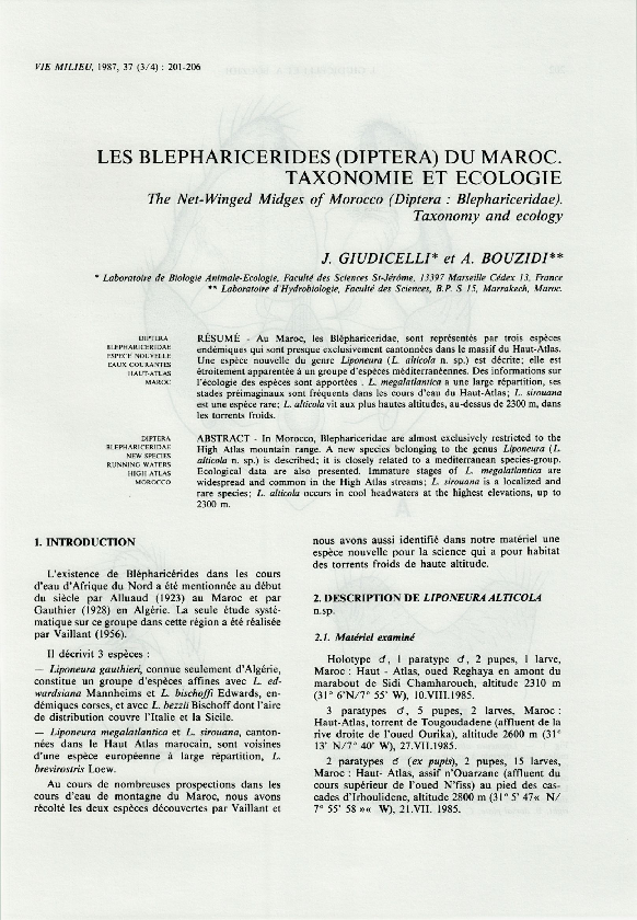(PDF) LES BLEPHARICERIDES (DIPTERA) DU MAROC. TAXONOMIE ET ECOLOGIE The ...