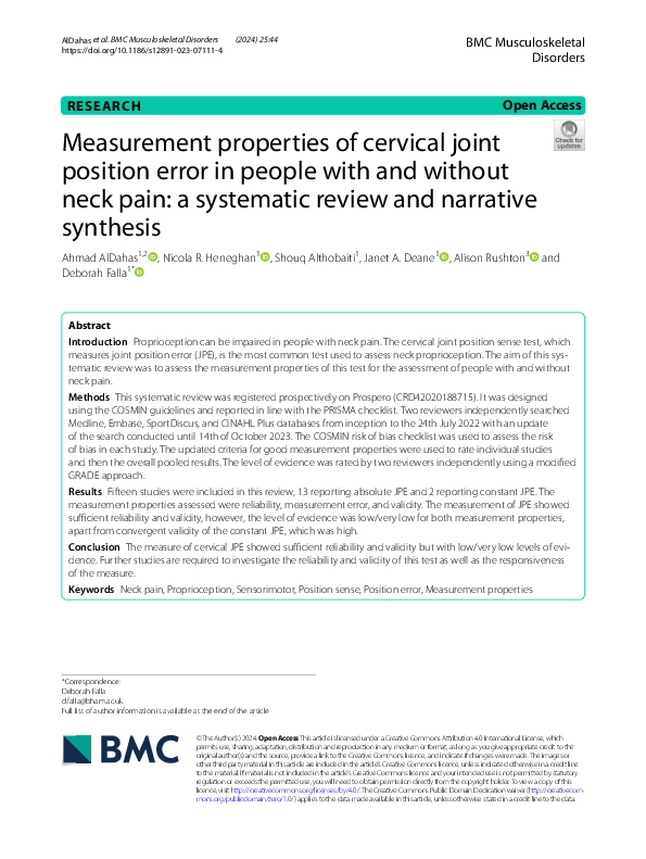 (PDF) Measurement properties of cervical joint position error in people ...