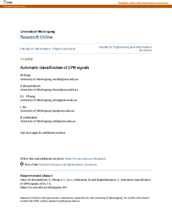 (PDF) Automatic classification of GPR signals