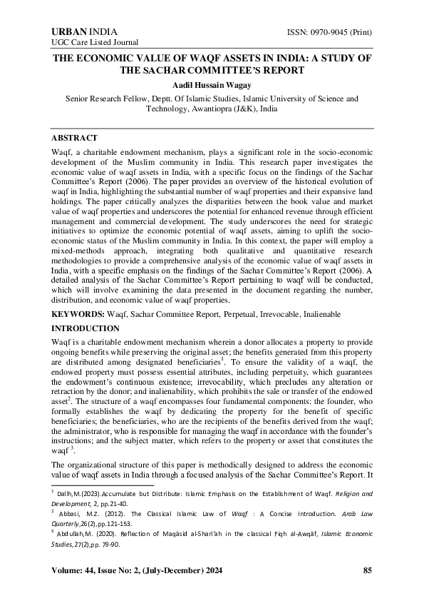 (PDF) The Economic Value of Waqf Assets in India A Study of the Sachar Committee’s Report