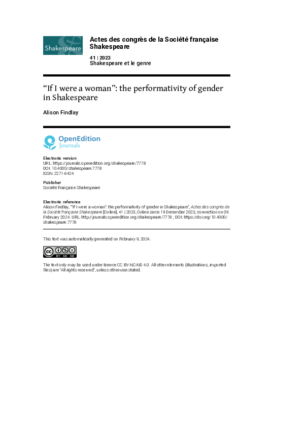 (PDF) Findlay 'If I were a woman' the performativity of gender in ...